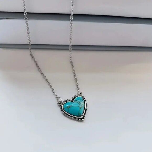 Jewelry | New Boho Heart Shaped Turquoise Necklace Nip | Poshmark